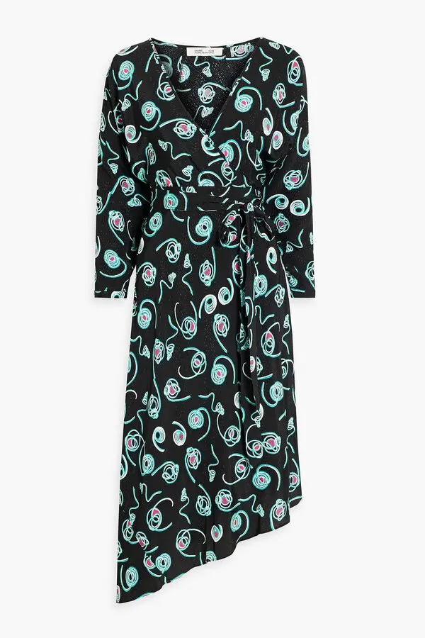 Diane Von Furstenberg Eloise Asymmetric Jacquard Midi Wrap Dress - Black