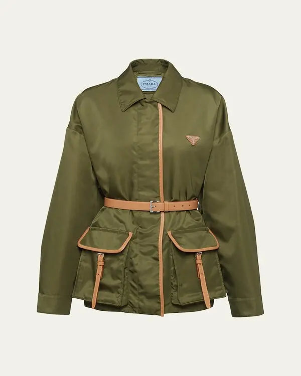 Prada Re-nylon And Leather Belted Jacket - Loden