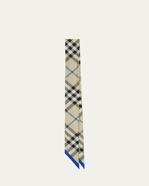Burberry Blue Check Print Silk Twill Skinny Scarf - Lichen | Editorialist