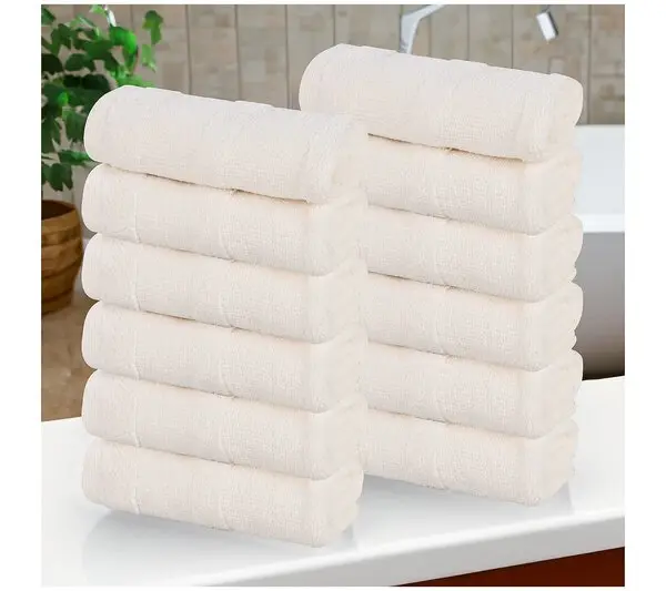 SUPERIOR Cotton Ribbed Textured Face Towels, Se T Of 12