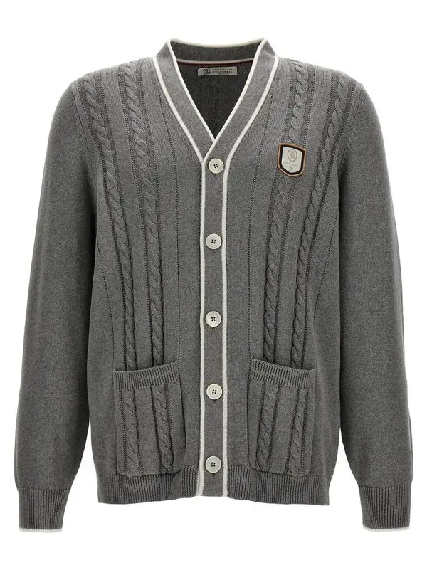 Buy Brunello Cucinelli Logo Patch Cardigan - Gray At 33% Off | Editorialist