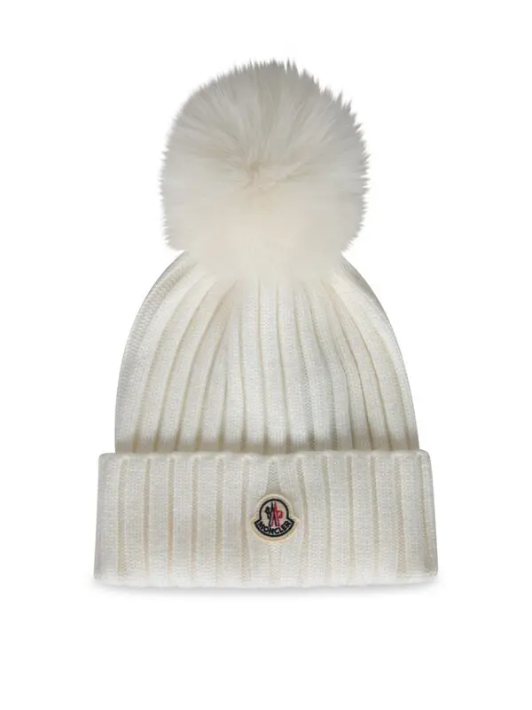 Moncler Ribbed Knit Beanie - White