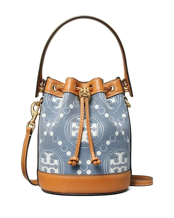 Tory Burch Mini T Monogram Denim Bucket Bag - Multi/gold