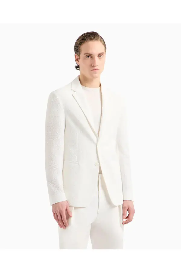 Giorgio Armani Single-breasted Jacket In Technical Waffle Fabric - White