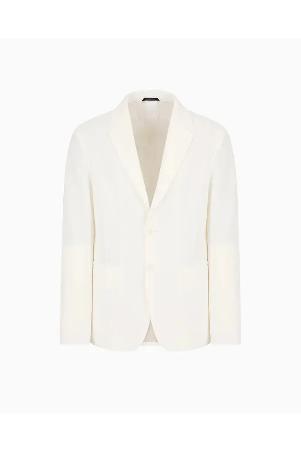 Giorgio Armani Single-breasted Jacket In Technical Waffle Fabric - White