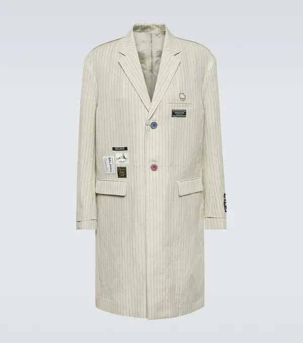 UNDERCOVERISM Appliqué Pinstripe Wool And Linen Coat