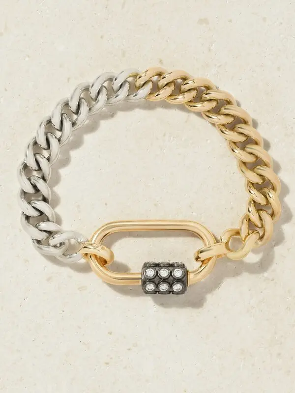 MARLA AARON Consuelo Lock 18-karat Gold, Sterling Silver, Rhodium-plated And Diamond Bracelet - Multi