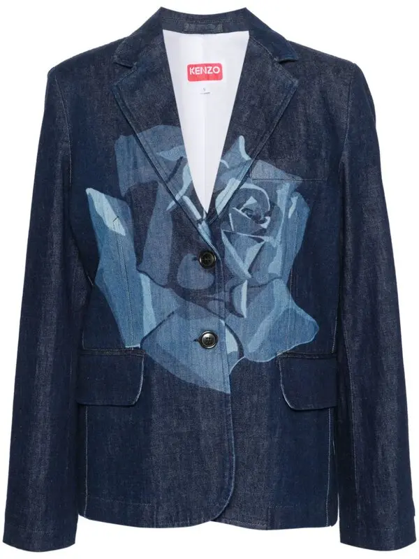 Kenzo Rose Print Denim Blazer - Blue