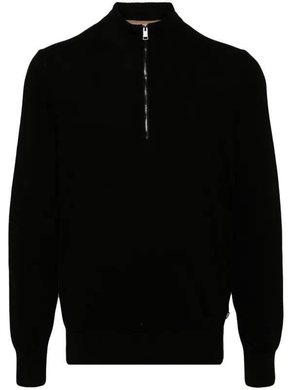Hugo Boss Zip-up Cotton Jumper - Black