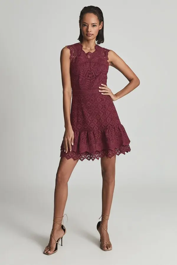 Reiss Delilah Lace Mini Dress In Red - 63% Off | Editorialist