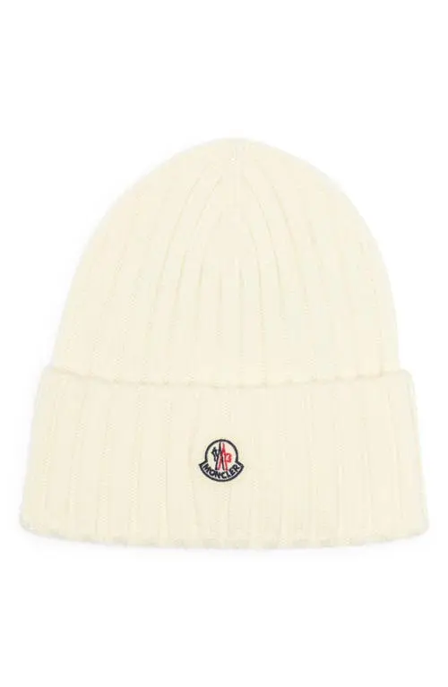 Moncler Ribbed Virgin Wool Beanie - White
