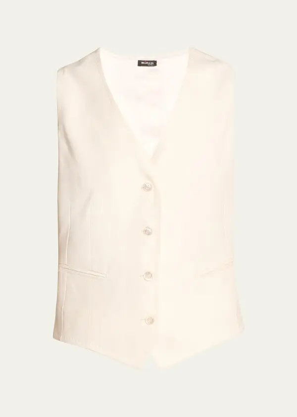 Kiton Buttoned Viscose Vest - Cream Mult | Editorialist
