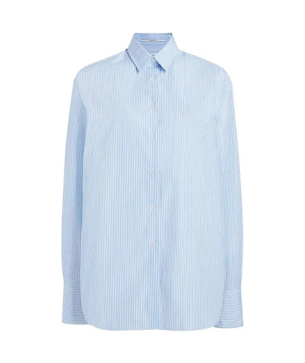 Another Tomorrow Stripe Oversized Button Down Shirt - Blue Stripe