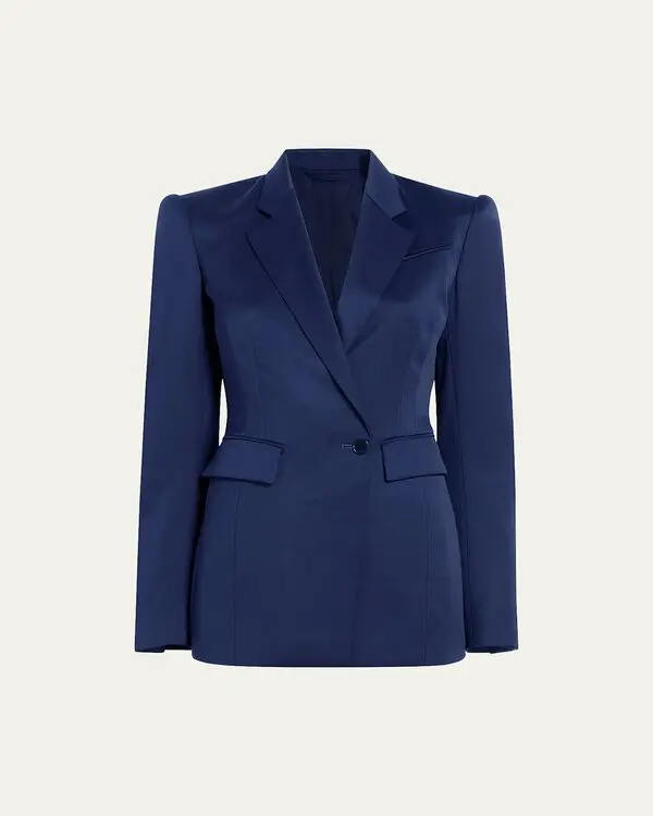 Another Tomorrow Seamed Waist Tailored Jacket - Navy