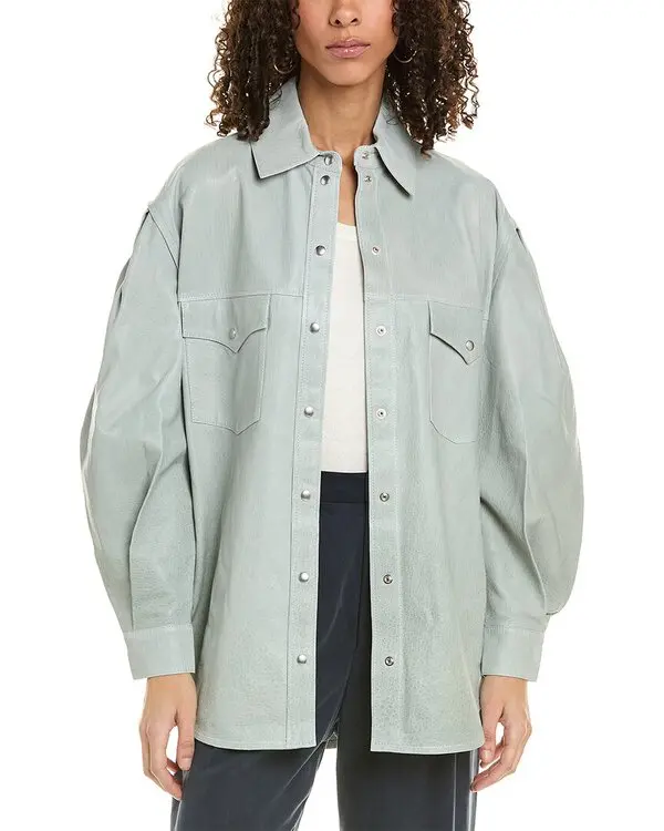 Buy IRO PARIS Leather Overshirt - Green At 61% Off | Editorialist