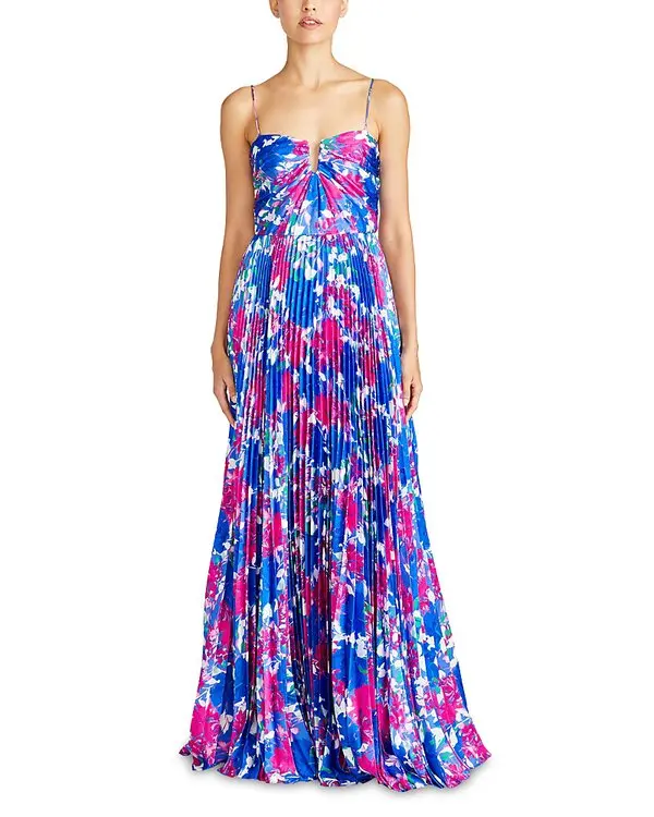 Monique Lhuillier Satin Long Dress In Hydrangea 67% Off