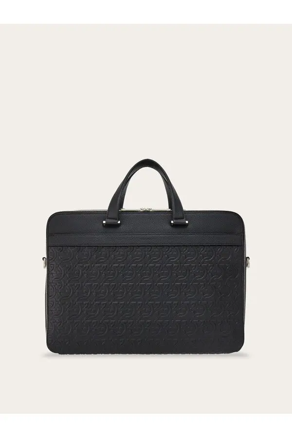 FERRAGAMO Embossed Gancini Briefcase - Black