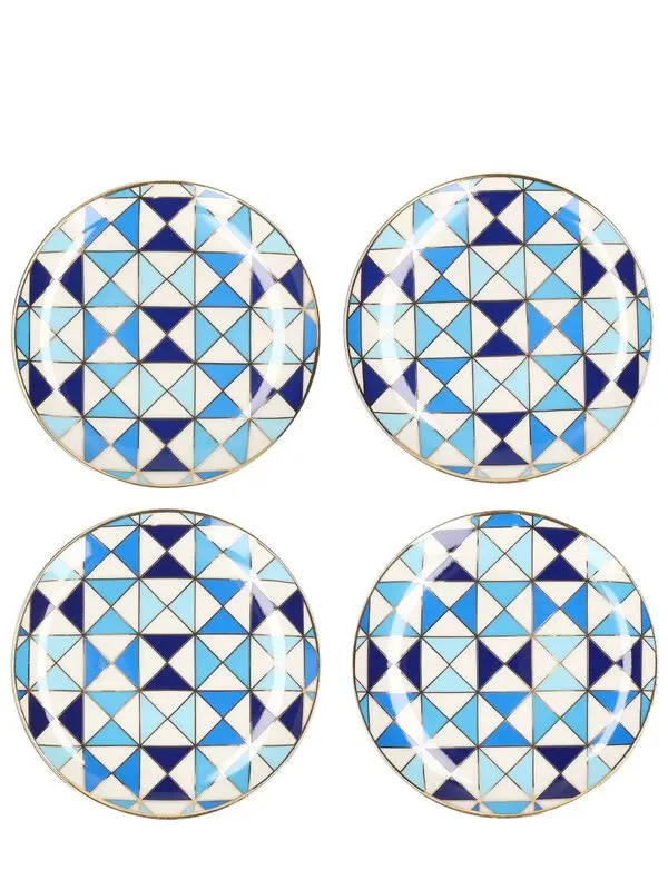 Jonathan Adler Set Of 4 Sorrento Porcelain Coasters Blue Editorialist