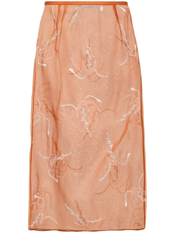Prada Embroidered Organza Midi Skirt