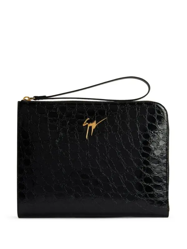 GIUSEPPE ZANOTTI Fabian Crocodile-embossed Pouch - Black