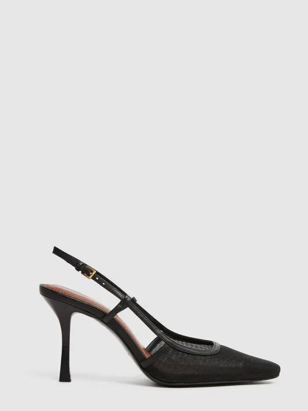 REISS Giselle Leather Mesh Slingback Heels