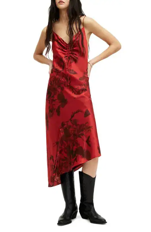 Allsaints Alexia Sanibel Satin Midi Slip Dress In Rust Red - 66% Off |  Editorialist