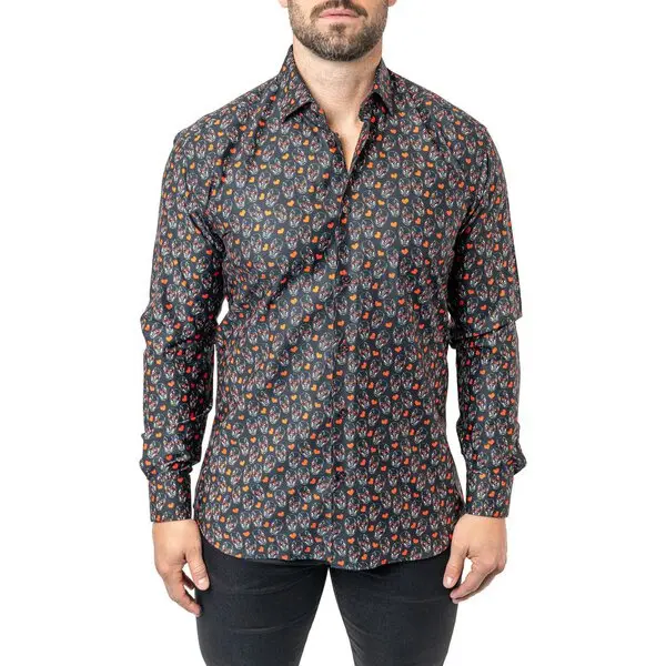 MACEOO Fibonacci Skull Heart Contemporary Fit Button-up Shirt - Black