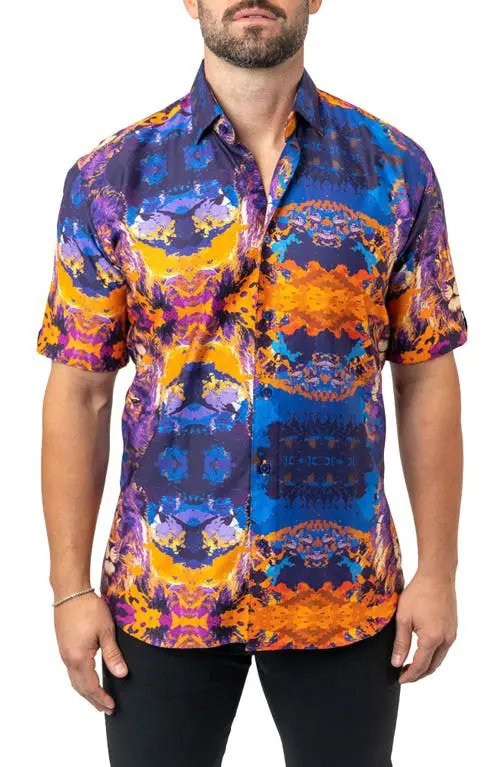 MACEOO Galileo Earthlion 94 Multi Contemporary Fit Short Sleeve Button-up Shirt