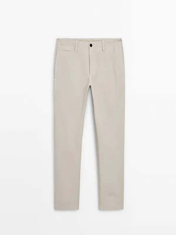 Massimo Dutti Straight-Leg Canvas Chino Trousers Beige