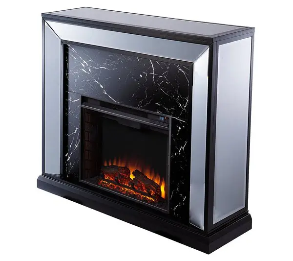 SEI FURNITURE Trandling Mirrored Faux Marble Fi Replace