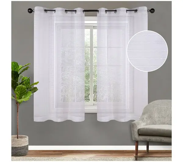 SUPERIOR Striped Sheer Window Curtain Panels, S Et Of 2, 42x63