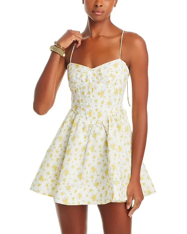 Bardot Elsie Corset Mini Dress - Yellow Floral | Editorialist