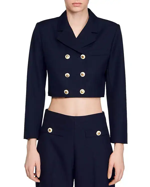 Sandro Cropped Bolero Blazer - Deep Blue | Editorialist