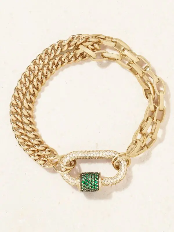 MARLA AARON 18-karat Gold, Emerald, And Diamond Bracelet