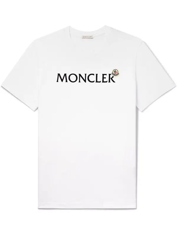 Moncler Logo-Flocked AppliquéD Cotton-Jersey T-Shirt Xs - White 