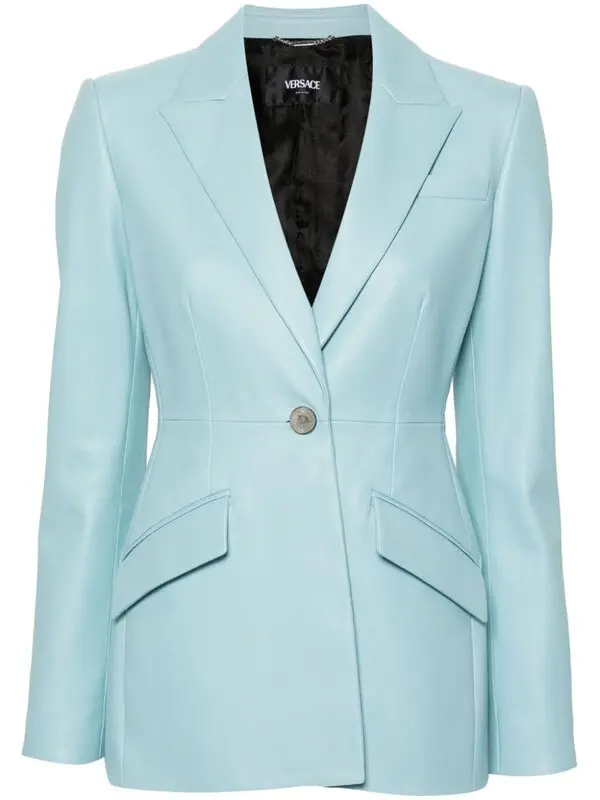 Versace Single-breasted Leather Blazer - Blue