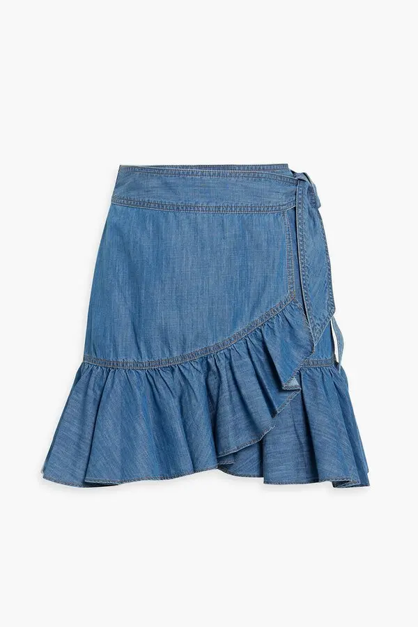 Veronica Beard Memphis Ruffled Chambray Mini Wrap Skirt