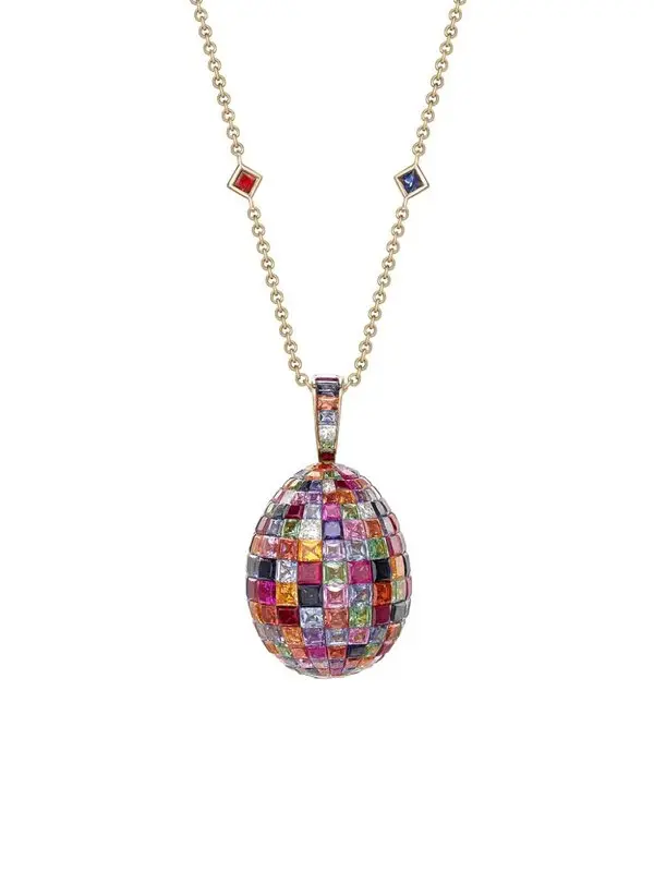 Faberge 18kt Yellow Imperial Mosaic Egg Multi-stone Pendant Necklace - Gold