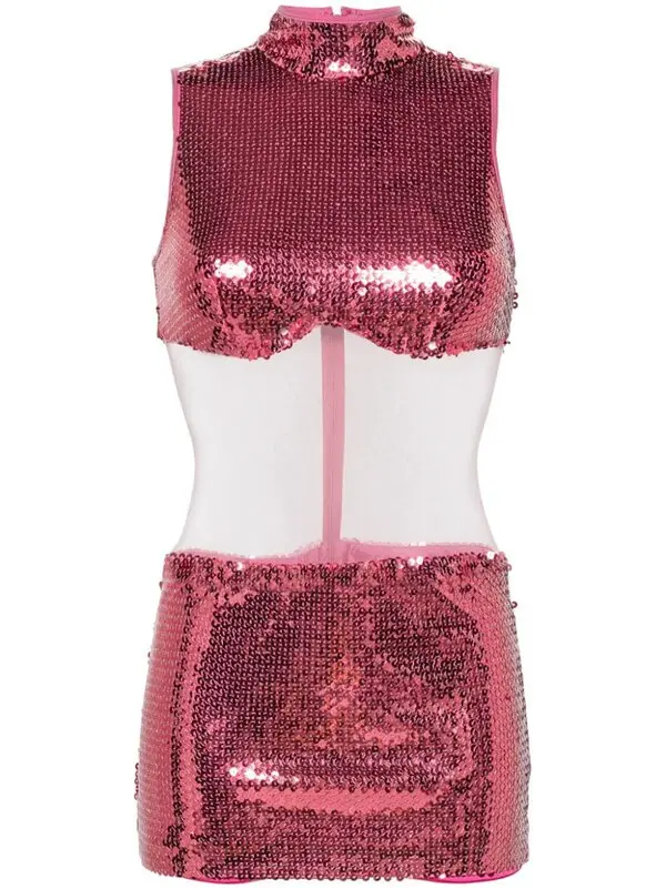 David Koma Sequin-Embellished Sheer Mini Dress In Pink - 30% Off |  Editorialist