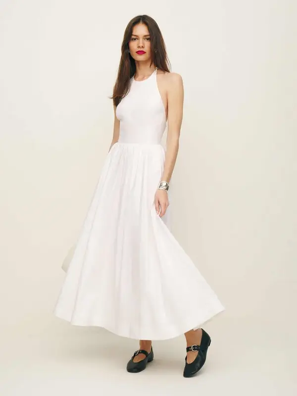 REFORMATION Percy Linen Midi Dress - White