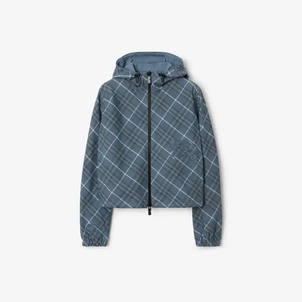 Burberry Cropped Reversible Check Hooded Jacket - Pewter