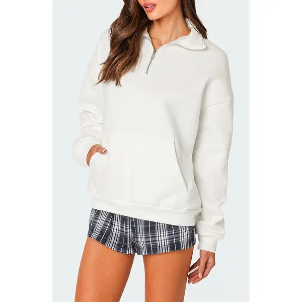 EDIKTED Quarter Zip Sweatshirt - White
