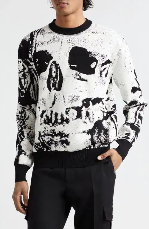 ALEXANDER MCQUEENフローラルスカルコットンプルオーバースウェット Alexander Mcqueen Fold Skull Jacquard Crewneck Sweater In Ivory