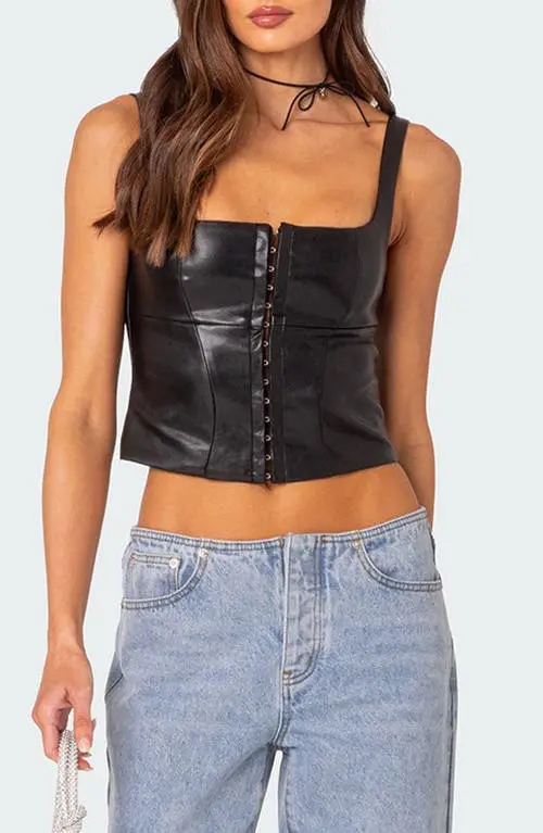 EDIKTED Simone Faux Leather Corset Top - Black