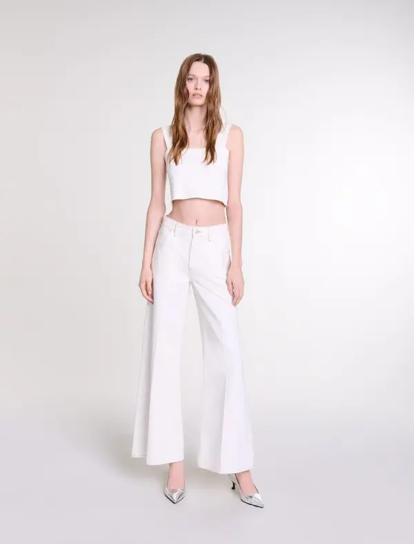 Maje Viscose Knit Crop Top - Ecru