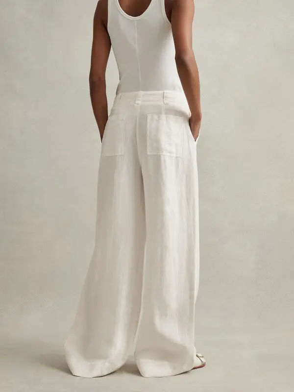 REISS Demi Linen Garment-dyed Trousers - White