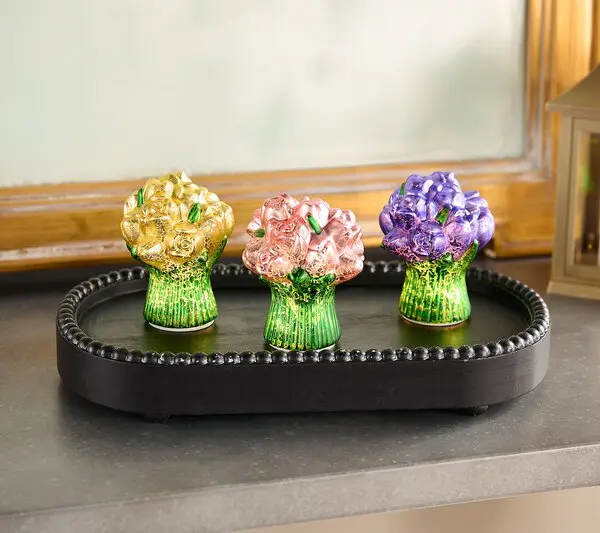 VALERIE PARR HILL Set Of 3 Lit Mercury Glass Tulip Bundles Valerie