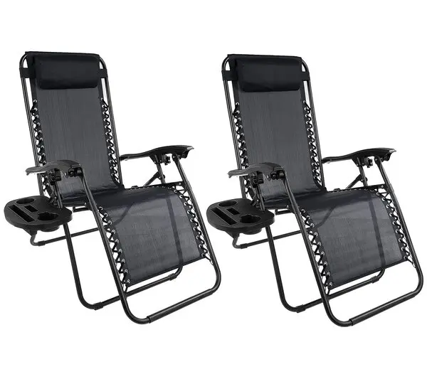 PURE GARDEN Set Of 2 Outdoor Zero Gravity With Ide Tables