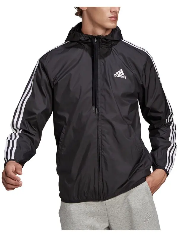 Buy Adidas Three Stripe Long Sleeves Windbreaker Jacket - Black At 11% ...