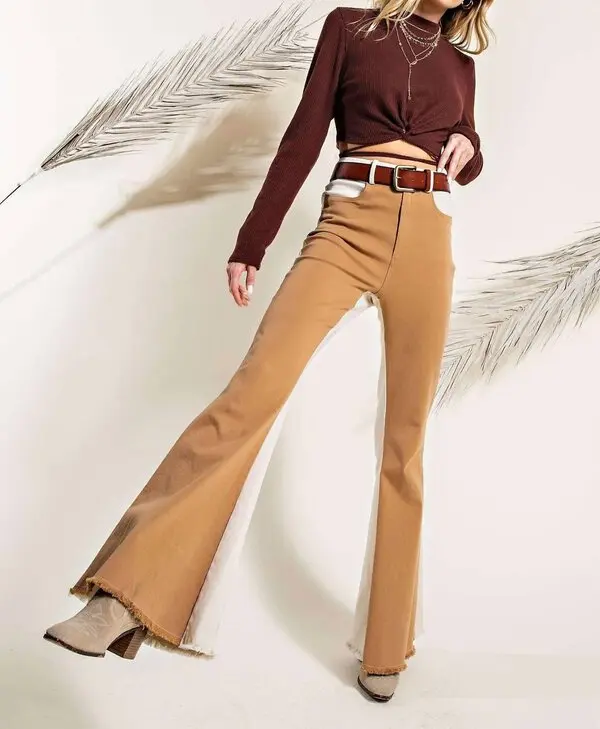 Buy EASEL Combo Flare Jeans In Camel Brown At 40 Off Editorialist